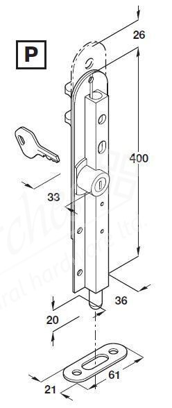 E3 400mm Keyed Drop Bolt - Satin - Centor E3 Bi-Fold System - Sliding ...