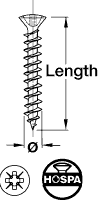 Hospa screws, raised head, ø 3.5 mm, nickel-plated - Raised head screws ...