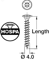 Hospa screws, flat head, ø 4.0 mm, zinc-plated - Flat head screws ...