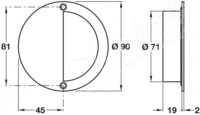Flush Pull Handle 90mm dia - Polished Stainless Steel - Flush inset ...