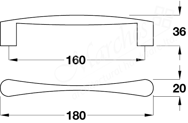 Pull handle, 160 mm hole centres, 180 mm length - Zinc alloy - 'D ...