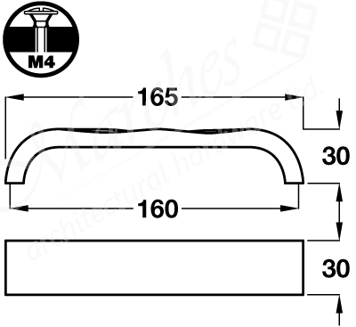 Pull handle, 160 mm hole centres, 165 mm length - Zinc alloy - 'D ...