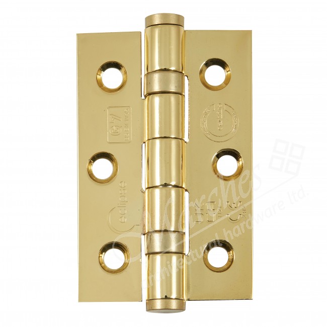 Eclipse 3" Fire Rated Ball Bearing Butt Hinge (Pair) - Brass Plated ...