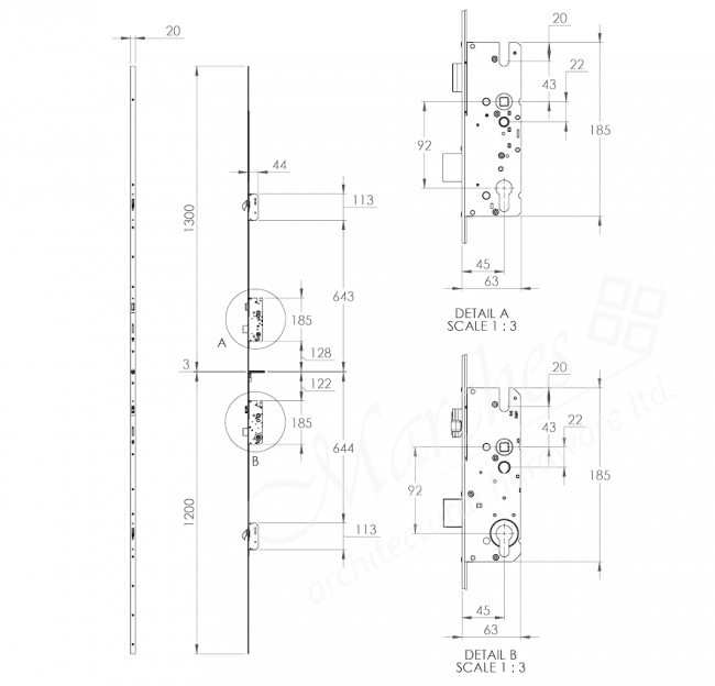 Winkhaus Interlocking Espagnolette Stable Door Lock - 45mm Backset ...