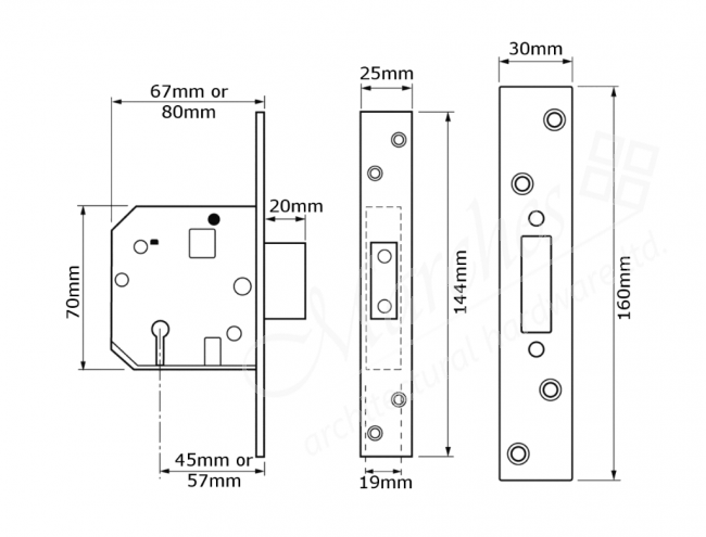 67mm Union 2134E 5 Lever BS Deadlock - Various Finishes - British ...