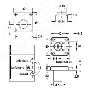 18mm Drawer Rim Lock LH - Nickel Plated - Cabinet, Camlocks & Budget ...