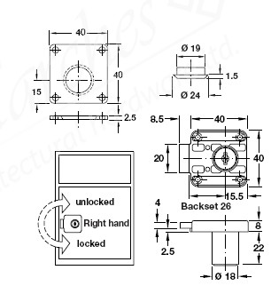 18mm Drawer Rim Lock RH - Nickel Plated - Cabinet, Camlocks & Budget ...