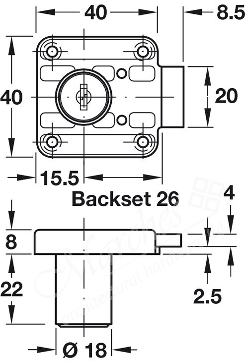 18mm Drawer Rim Lock - Nickel Plated - Cabinet, Camlocks & Budget Locks ...