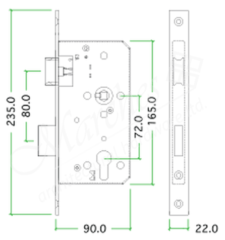 DIN Euro Sash Lock 60mm Backset- Satin Stainless Steel - DIN Locks ...