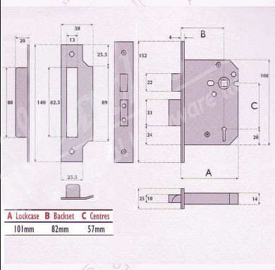 5 Lever Mortice Sash Lock 4" - Stainless Steel Satin - 5 Lever Locks ...