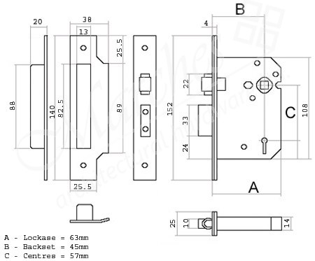 Imperial 5 Lever 5L Mortice Roller Sash Lock 2.5" - Satin Stainless ...