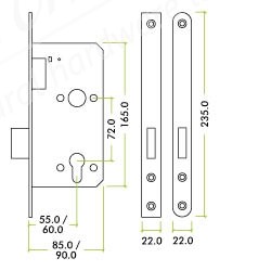 DIN Euro Deadlock 60mm Backset - Satin Stainless Steel - DIN Locks ...