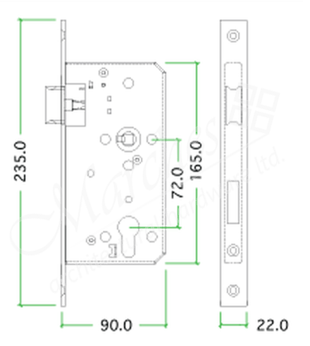DIN Latch 60mm Backset - Satin Stainless Steel - DIN Locks - Mortice ...