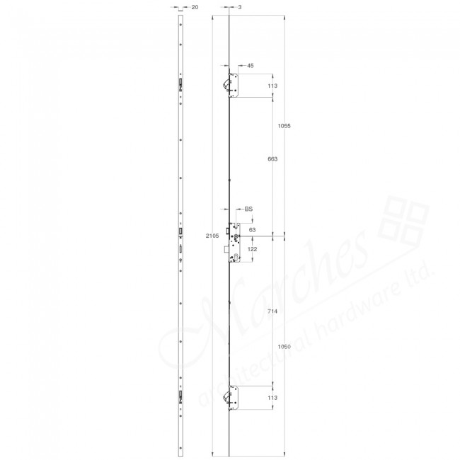 Winkhaus 55mm Autolock AV2 Espag 20mm Plate LH 2.1m - Square End ...