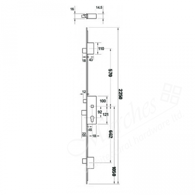 3 Point Linear Door Lock 2250 x 45mm B/Set (16mm FP) - Stainless Steel ...