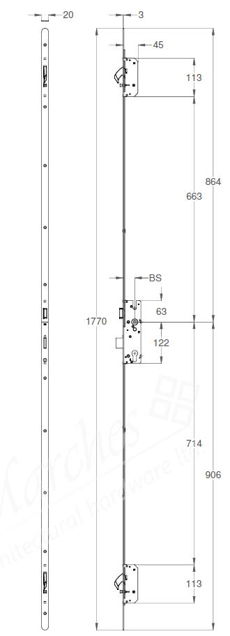 Winkaus Autolock AV2 2 Hook Espag Lock - RH - 45mm bset - Single Door ...