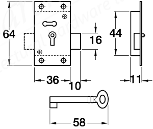 Straight cupboard rim lock with deadbolt - Cabinet locks & catches ...