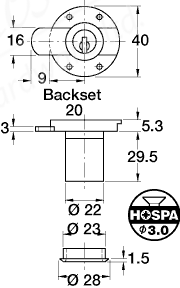 Minilock 40 rim lock, ø 22 mm Kaba 8 cylinder, 20 mm backset, keyed ...