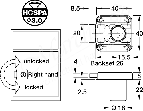 Scr On Lock Cyl 18 Np Rh - Rim locks - Locking and Security ...
