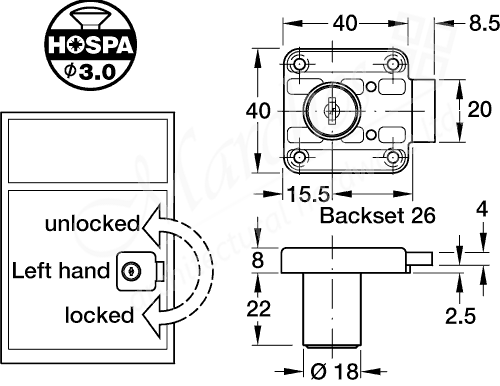 Scr On Lock Cyl 18 Np Lh - Rim locks - Locking and Security ...
