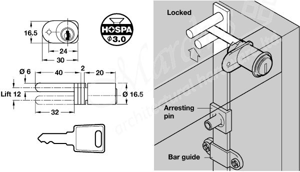 Central locking rotary cylinder, ø 16.5 mm - Keys - Locking and ...