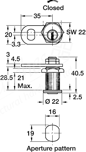 Cyl Lev Lock Pol Np 22mm H1 A - Cylinder cam locks - Locking and ...