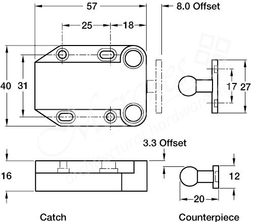 Non-magnetc Pressure Catch 4kg - Pressure catches - Locking and ...