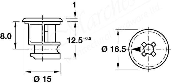 Minifix 15 housing, with rim, for wood thickness from 16 mm - Minifix ...