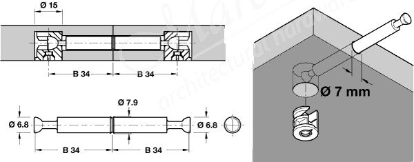Minifix 15 double-ended bolt, for ø 7 mm holes - Minifix: Connecting ...