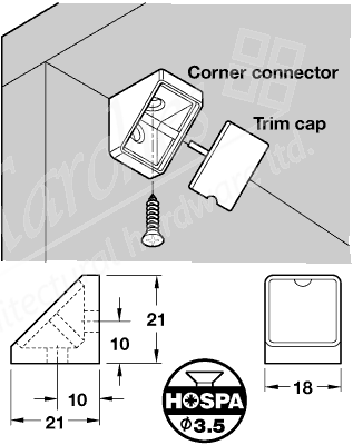 Mini corner connector, 18 mm - Surface Mounted KD FIttings - Knock Down ...