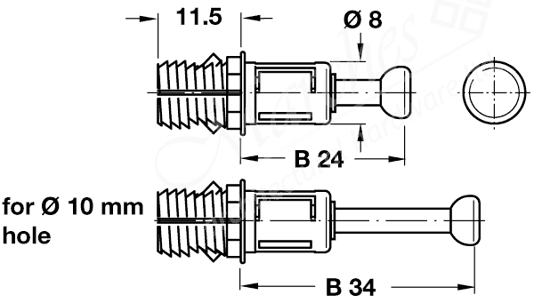 Minifix spreading bolt, for ø 10 mm holes - Minifix: Connecting Bolts ...