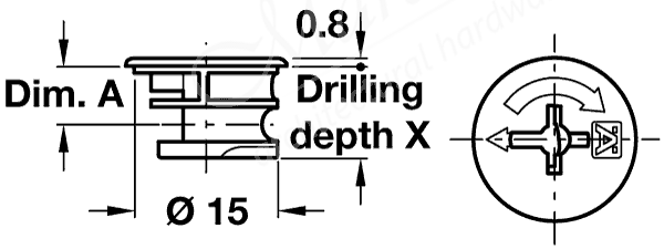 Minifix 15 housing, with rim, for wood thickness from 12 mm - Minifix ...