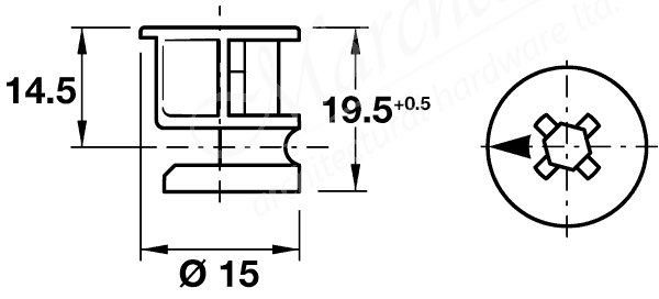 Minifix 15 housing, without rim, for wood thickness from 29 mm ...
