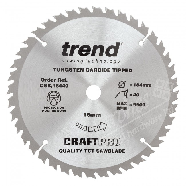 Trend CSB/18440 Saw Blade 184mm x 40T x 16mm Bore - Sawblades & Planer ...
