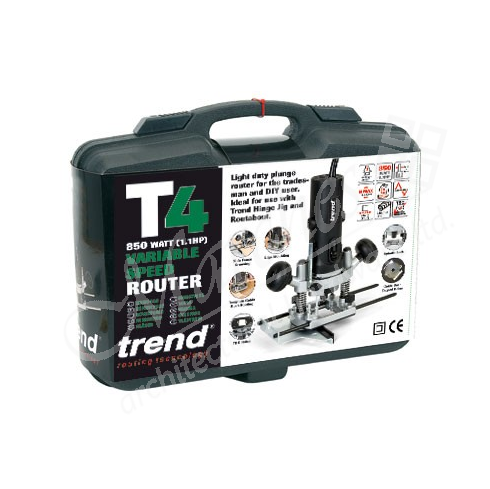 T4EK - 850W 1/4" variable speed router 230V c/w kitbox - Trend Products ...
