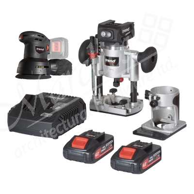 18v Brushless ¼" Router + 2x 4amp Bat & Charger + Random Orbital Sander ...