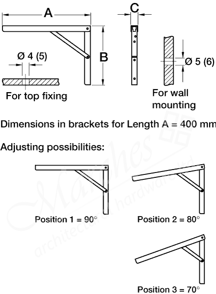 Hingd Bracket Adj Whi 200kg 300mm - Handrail, Shelf & Table Brackets ...