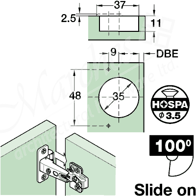Hinge 100DEG Slide On Sprung 0mm Crank - Kitchen hinges - Ironmongery ...