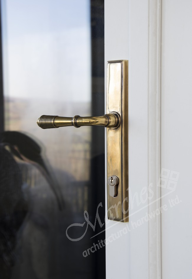 Reeded Slimline Lever Espag. Lock Set - Aged Brass - Espagnolette Door ...