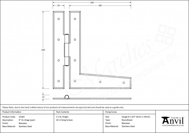 9" HL Hinge (pair) - Beeswax - H & HL Hinges - Hinges - Marches ...