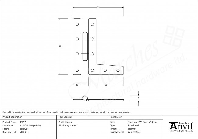 3 1/4" HL Hinge (pair) - Beeswax - H & HL Hinges - Hinges - Marches ...