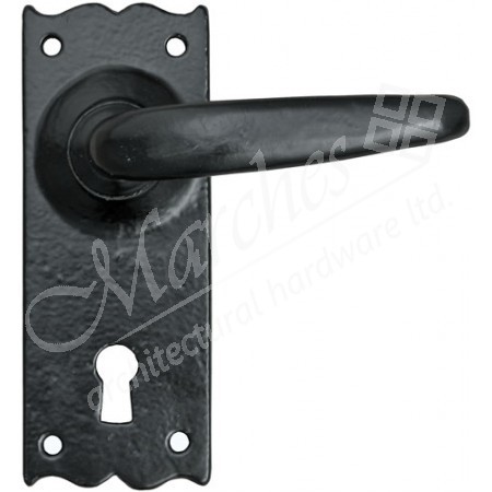 Oak Lever Lock Handle Set - Black - Lever Handles on Backplate - Door ...