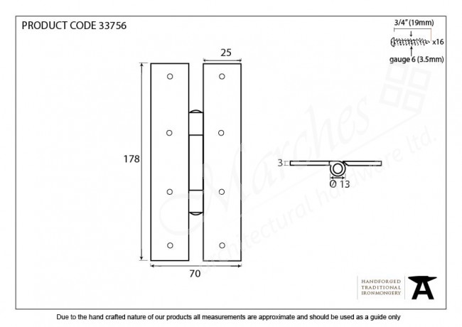 7" Handmade H Hinge (pair) - Black - H & HL Hinges - Hinges - Marches ...