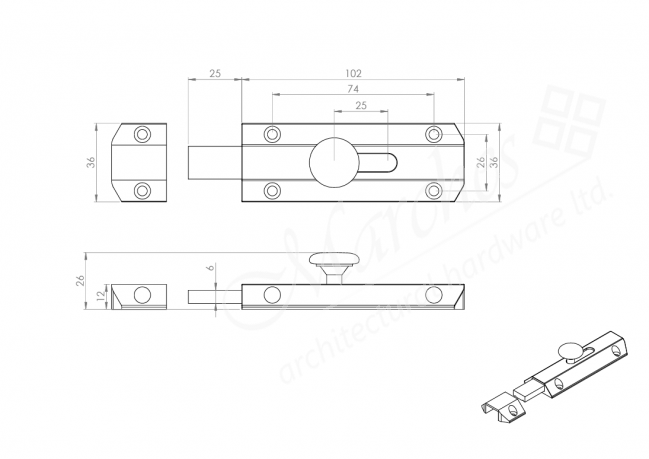 4" Surface Bolt with 3 Keeps - Satin Brass - Slide Action Bolts - Bolts ...