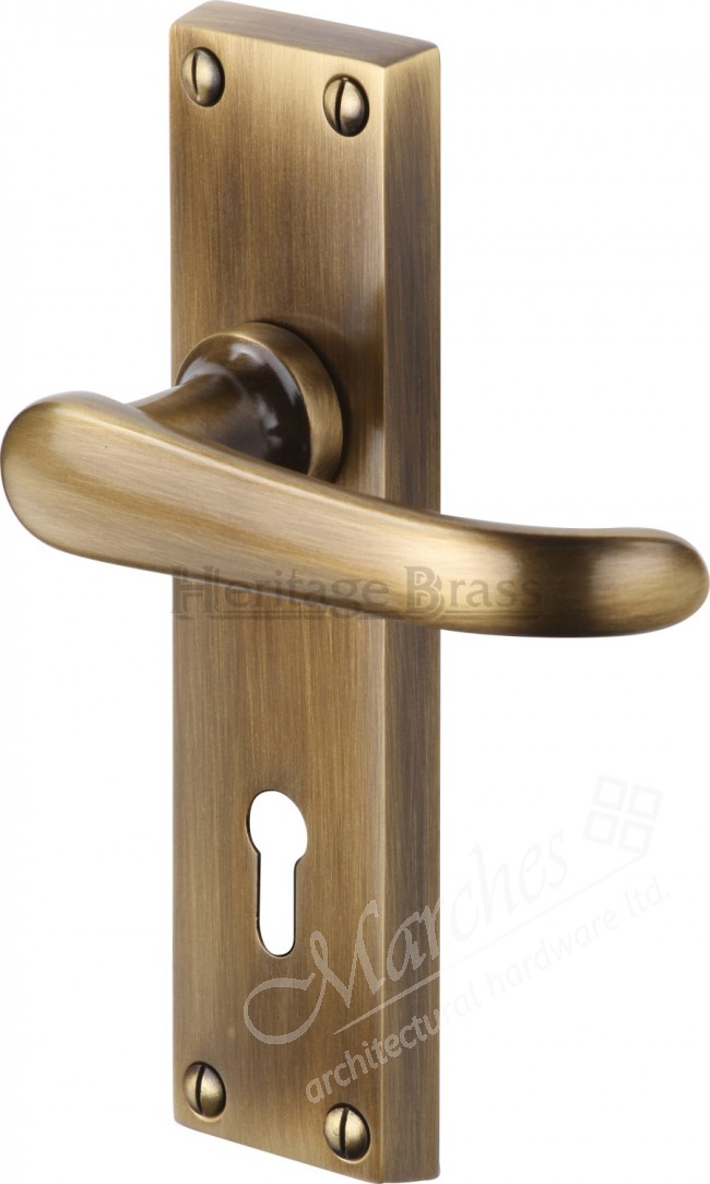 Victorian Lever Lock Set - Antique Brass - Lever Handles on Backplate ...