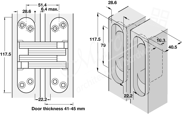 Soss hinge 218F, for 41-45 mm door thickness - Concealed - Mortice ...