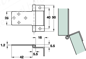 Cranked flush hinge, for 15-16 mm door thickness, medium duty - Flush ...