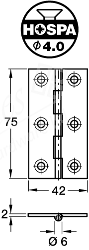 Extruded Hinge Brass 75x42mm - Unwashered hinges - Ironmongery Hinges ...