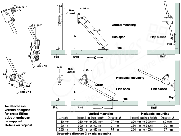 Dorana-stop flap stay, with brake, white/nickel plated - Stays: Flap ...