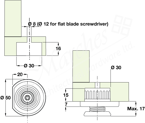 Leveller Adjuster 30mmdia 175kg - Plinth Fittings & Furniture Feet ...